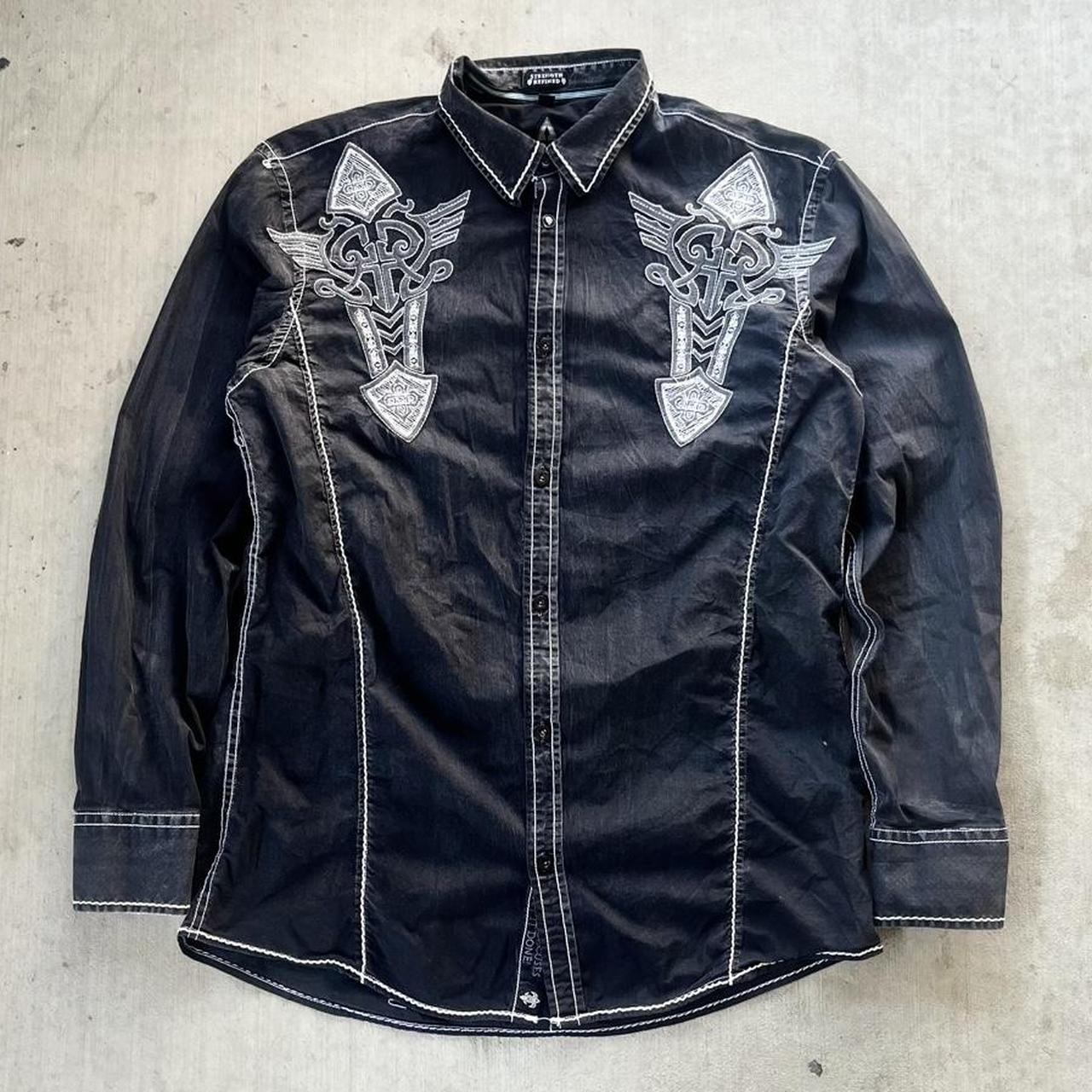 y2k emo grunge black roar cross affliction style... - Depop