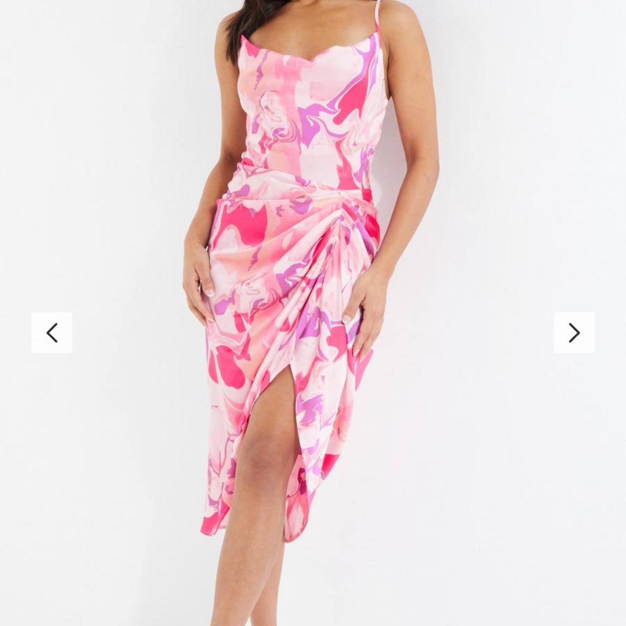 Pink Satin Ruched Dress from Quiz Size UK 8 Worn... - Depop