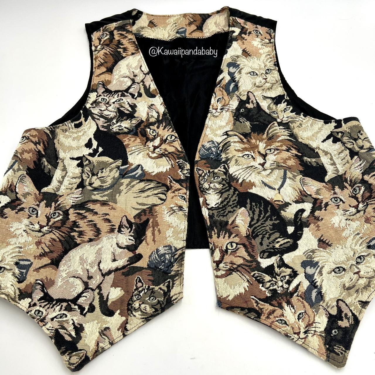 Vintage 90s Kitty Cat Neutral Retro Pattern Tapestry... - Depop