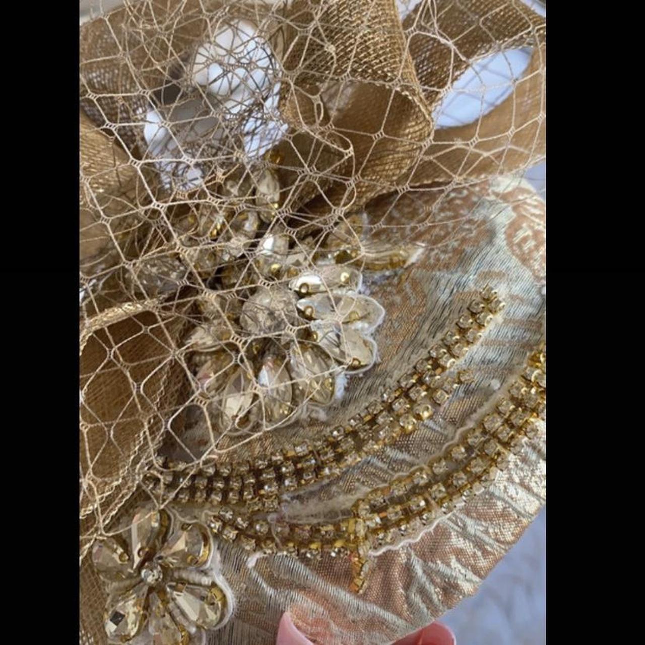 beautiful mark melia gold dress and fascinator only... - Depop