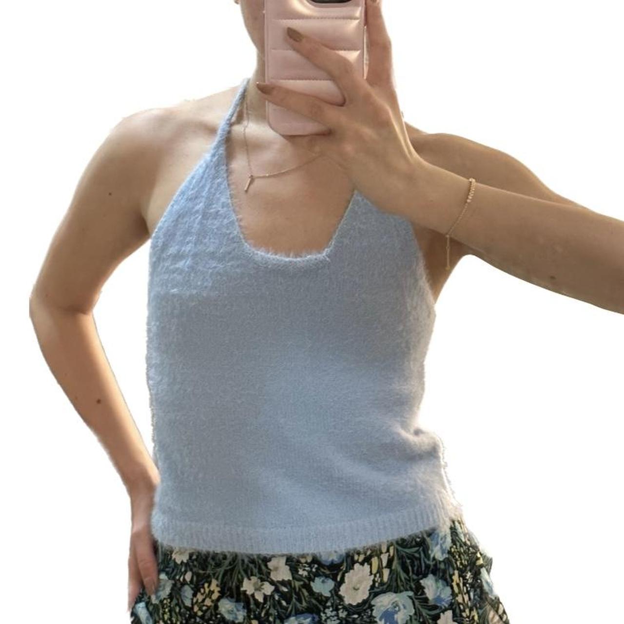 Powder blue knit halter top Superdown Size small... - Depop