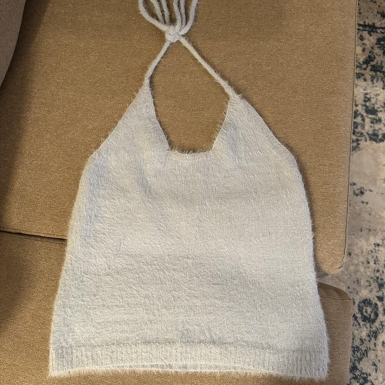Powder blue knit halter top Superdown Size small... - Depop