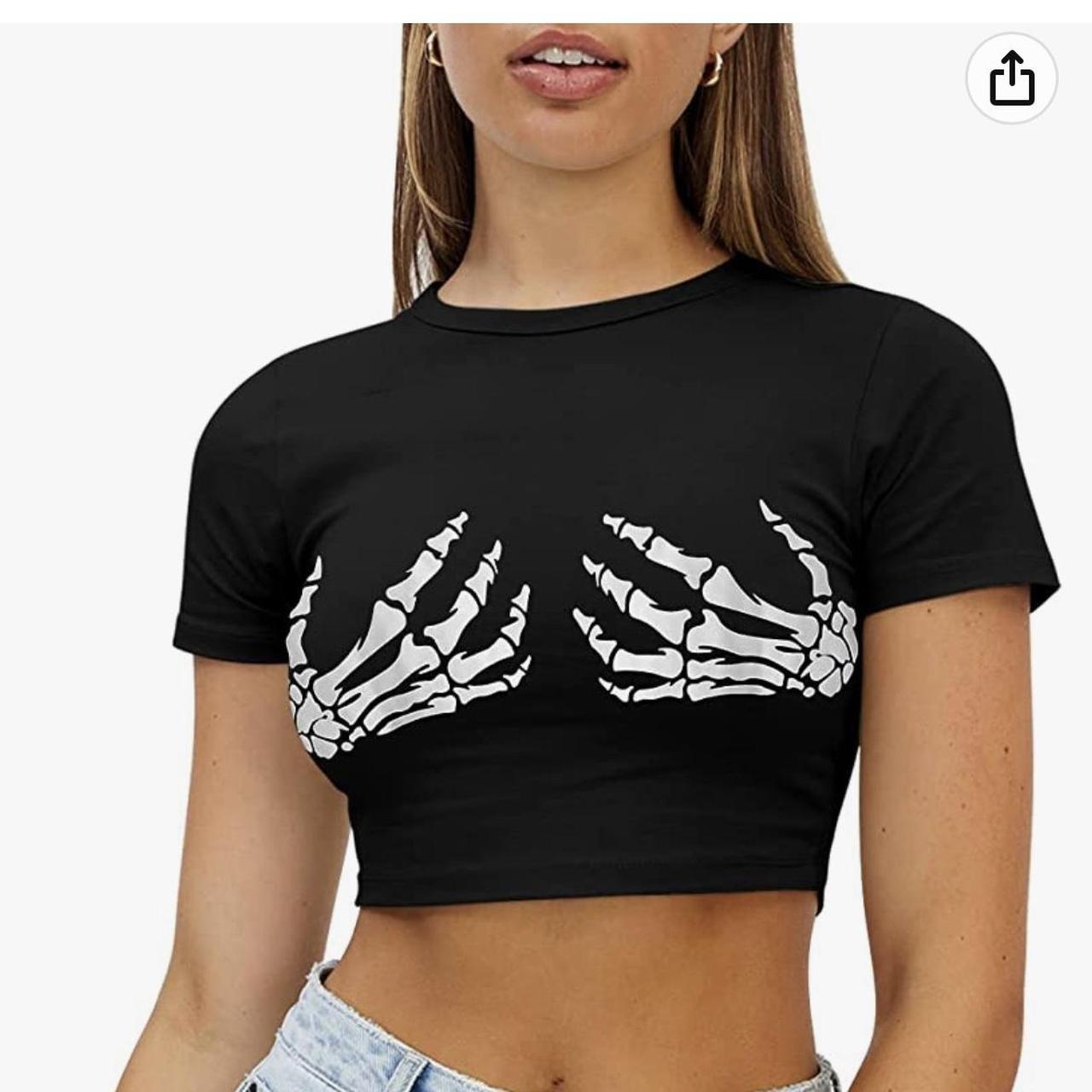 Ribbed skeleton hands crop, worn once - Depop