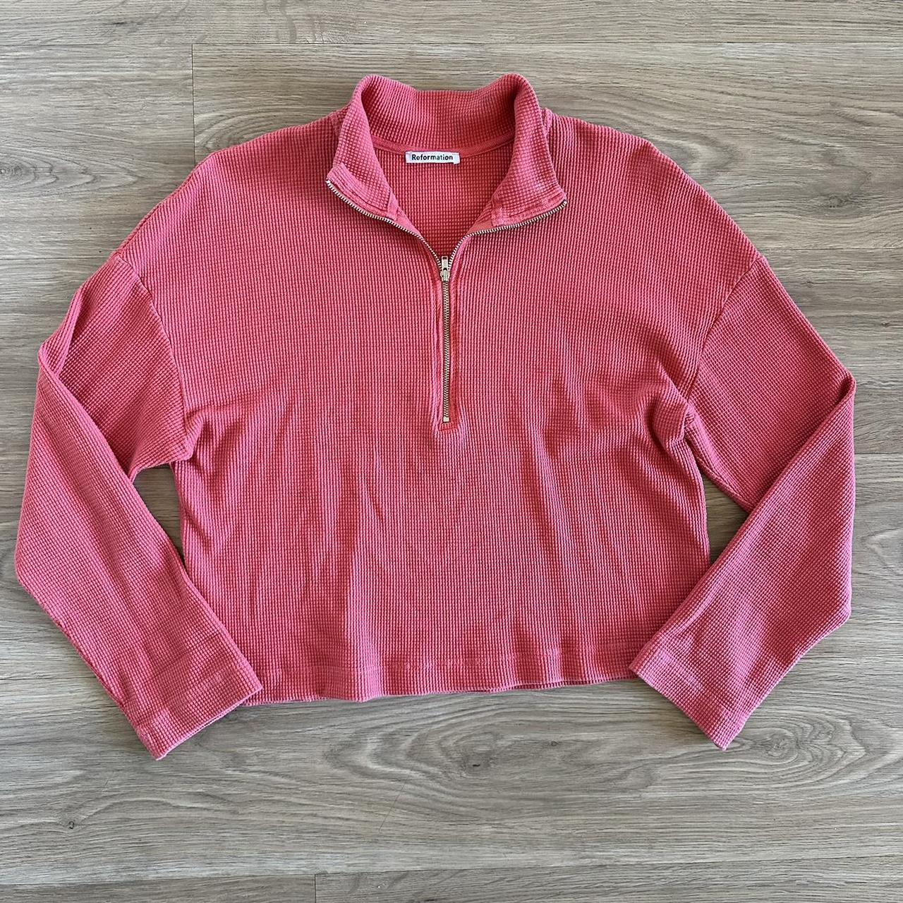 Reformation’s Yale Waffle Zip in a poppy pink. Size... - Depop