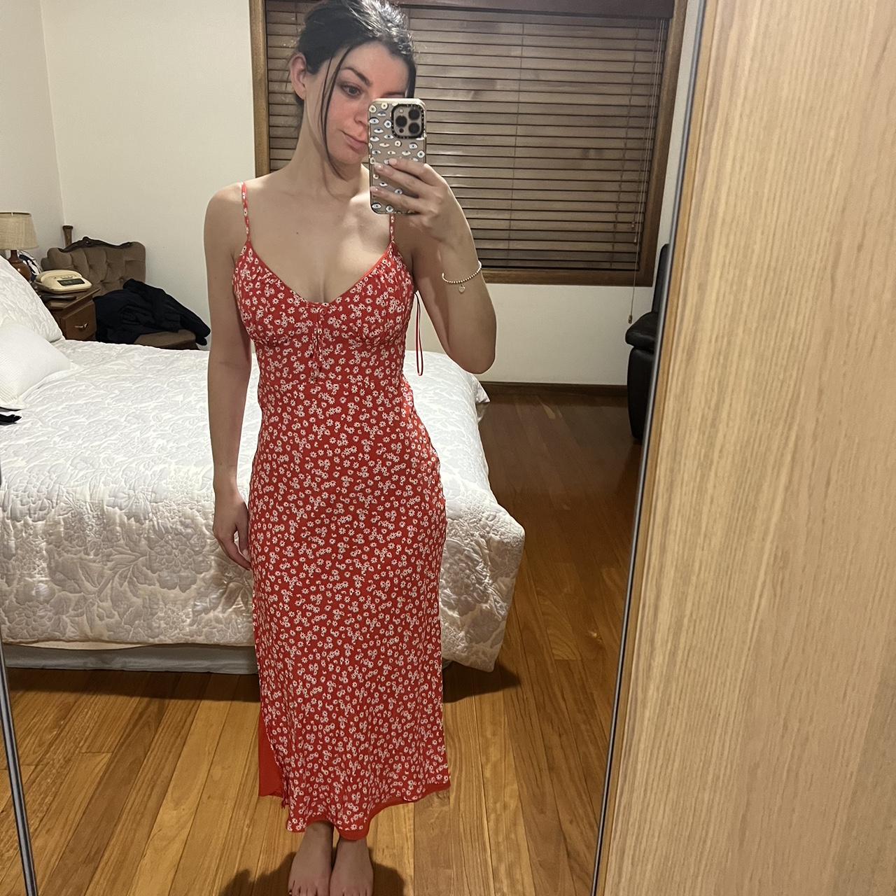 Perfect Stranger Red floral Midi Size 8 (would say... - Depop