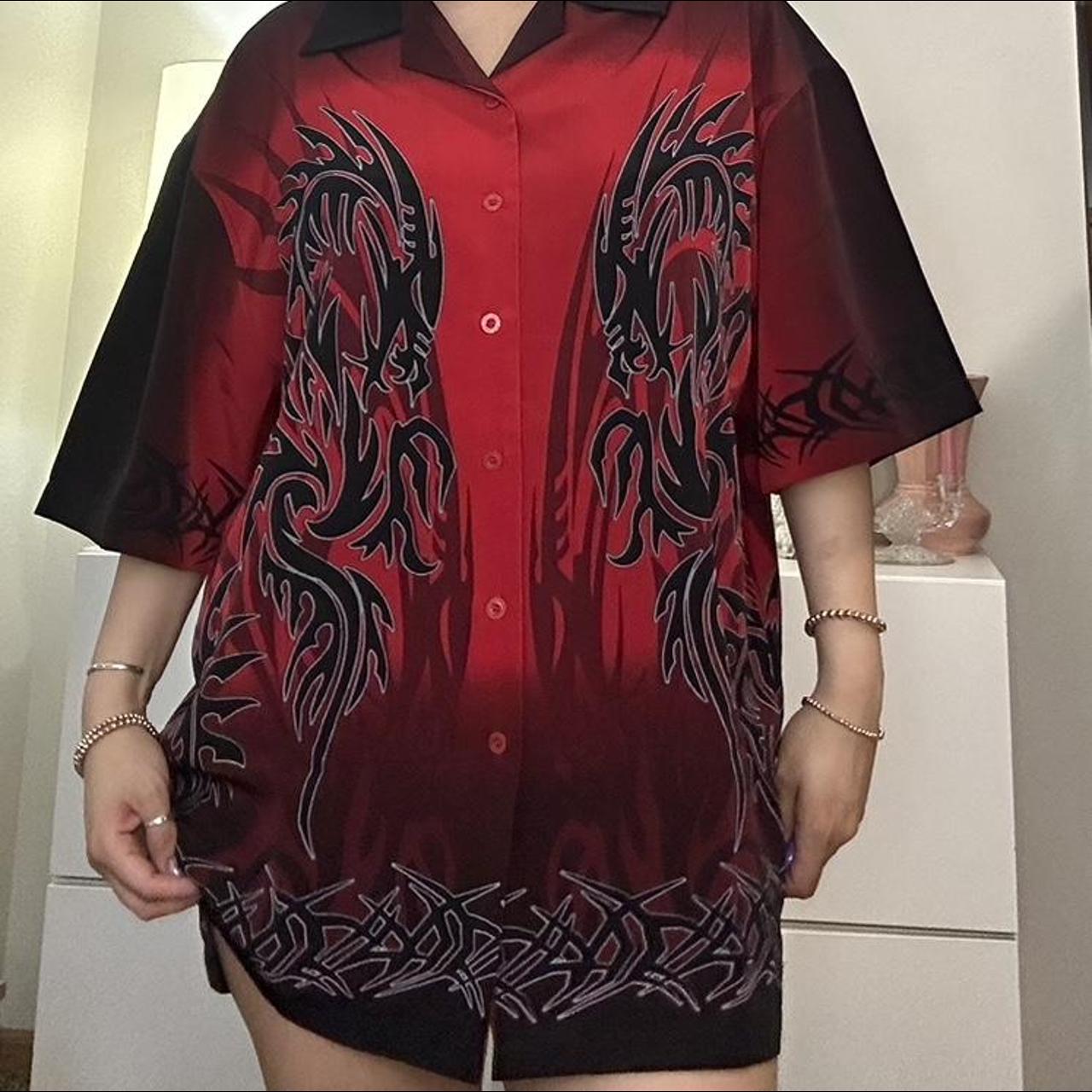 Y2k button shirt Graphic dragon 2000s top... - Depop