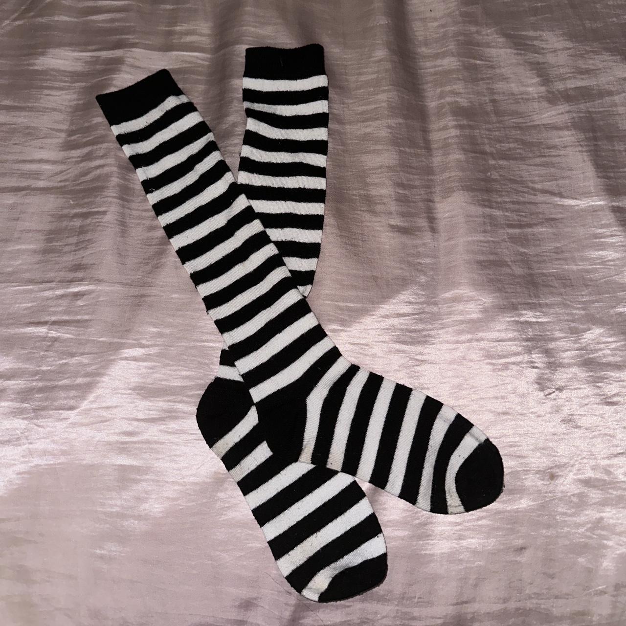 striped knee high socks worn a few times #emo #goth... - Depop