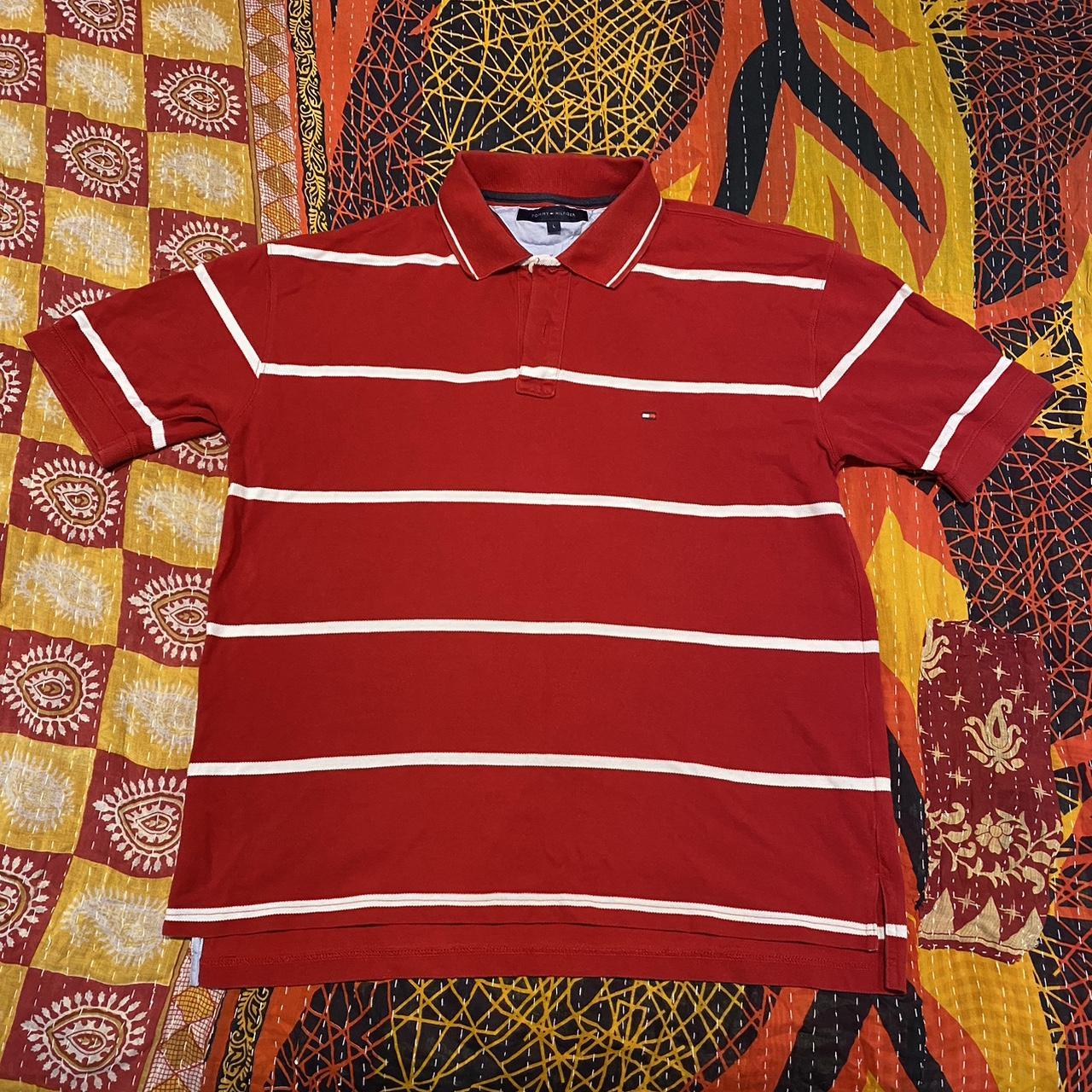 Tommy Hilfiger Men's Red and White Polo-shirts | Depop