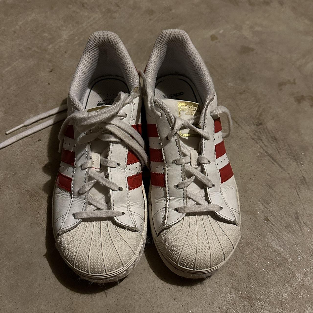 adidas red/white superstar sneakers youth... - Depop