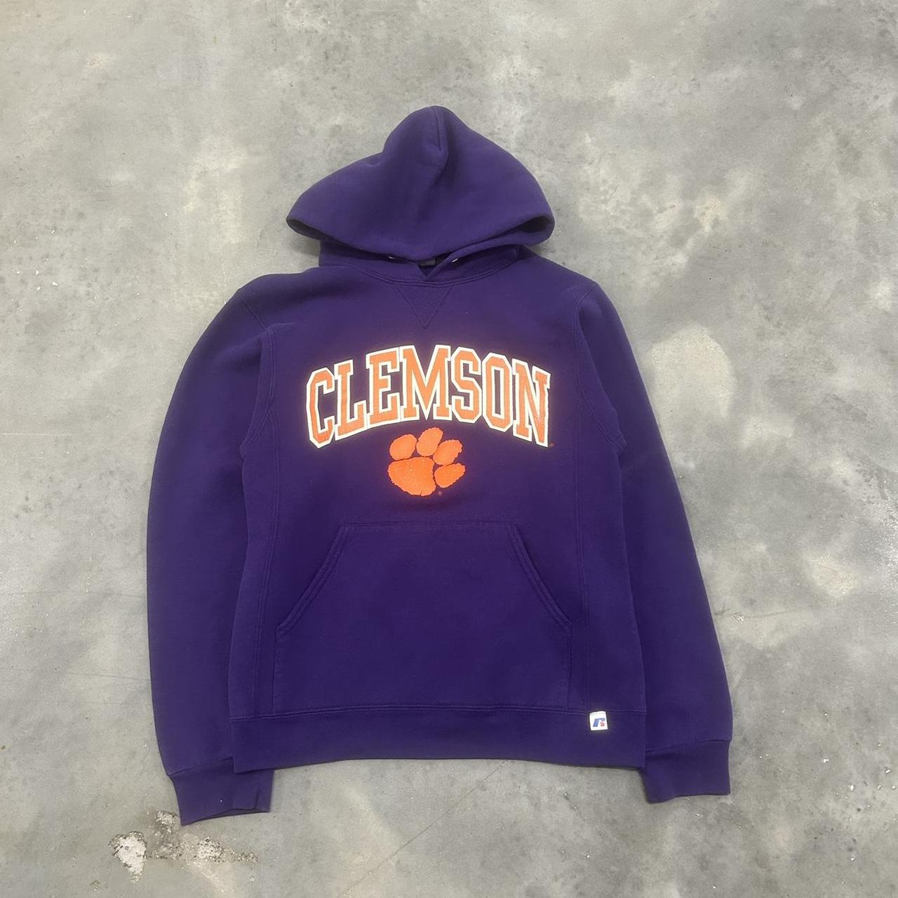 Y2k Russell Clemson Hoodie with the nice spellout... - Depop