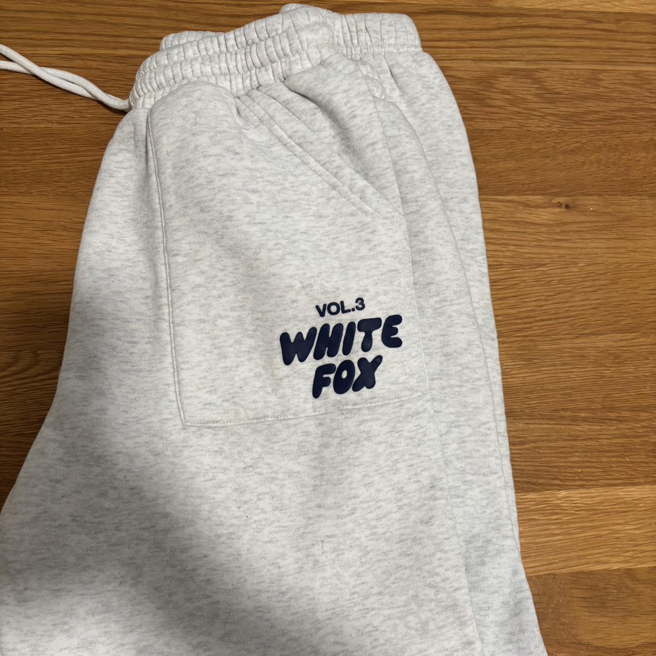 Grey and navy White Fox sweatpants #whitefox | Depop