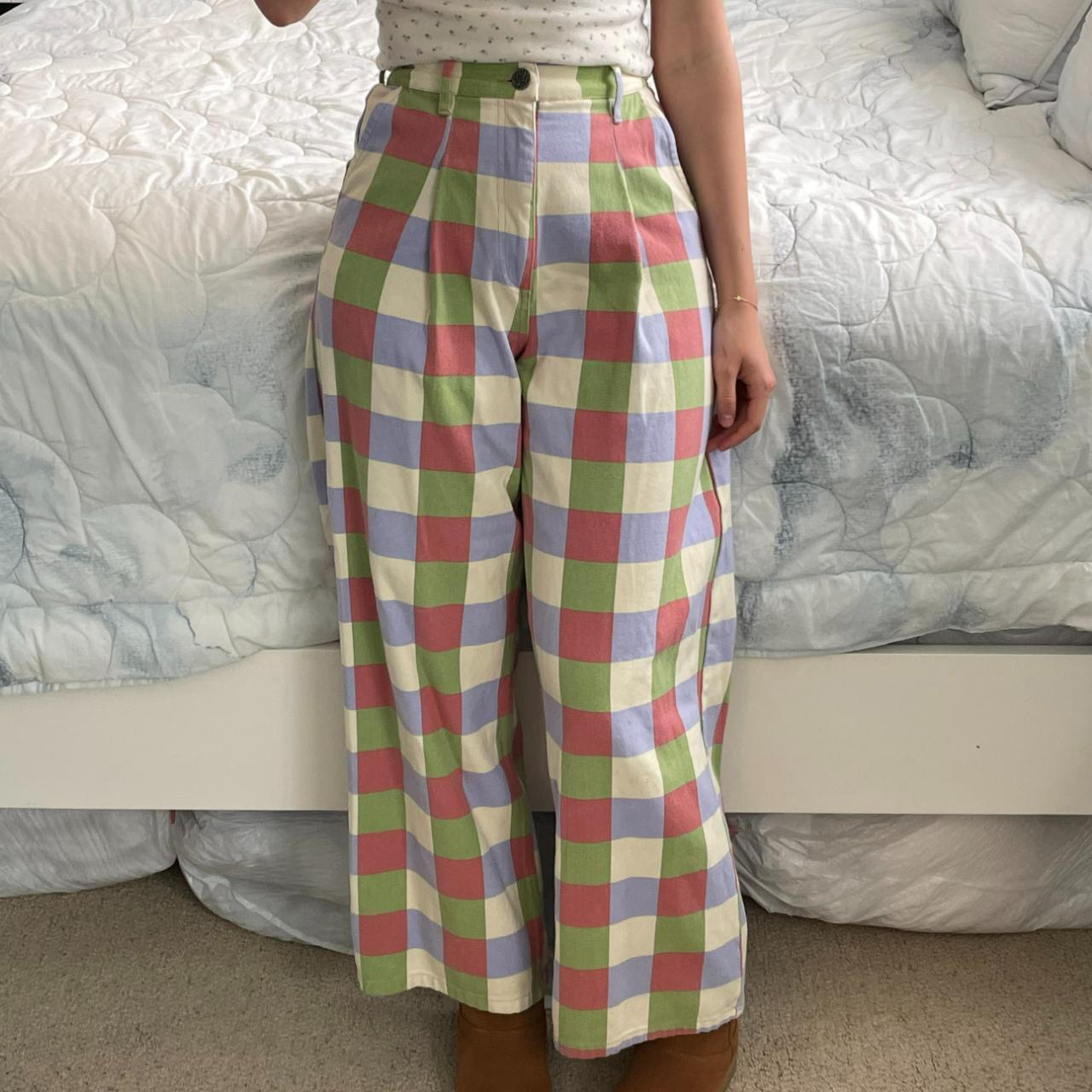 Lucy and Yak Multi-Colored Plaid High-Waisted... - Depop