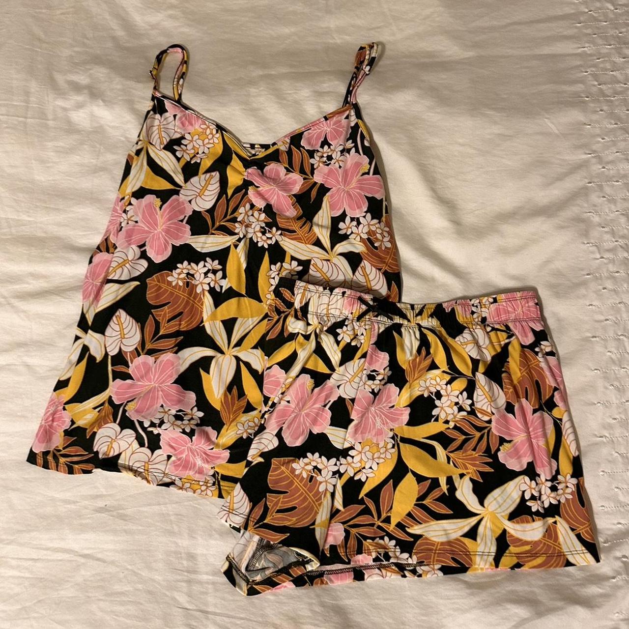 tropical floral matching pajama set, shorts and tank - Depop