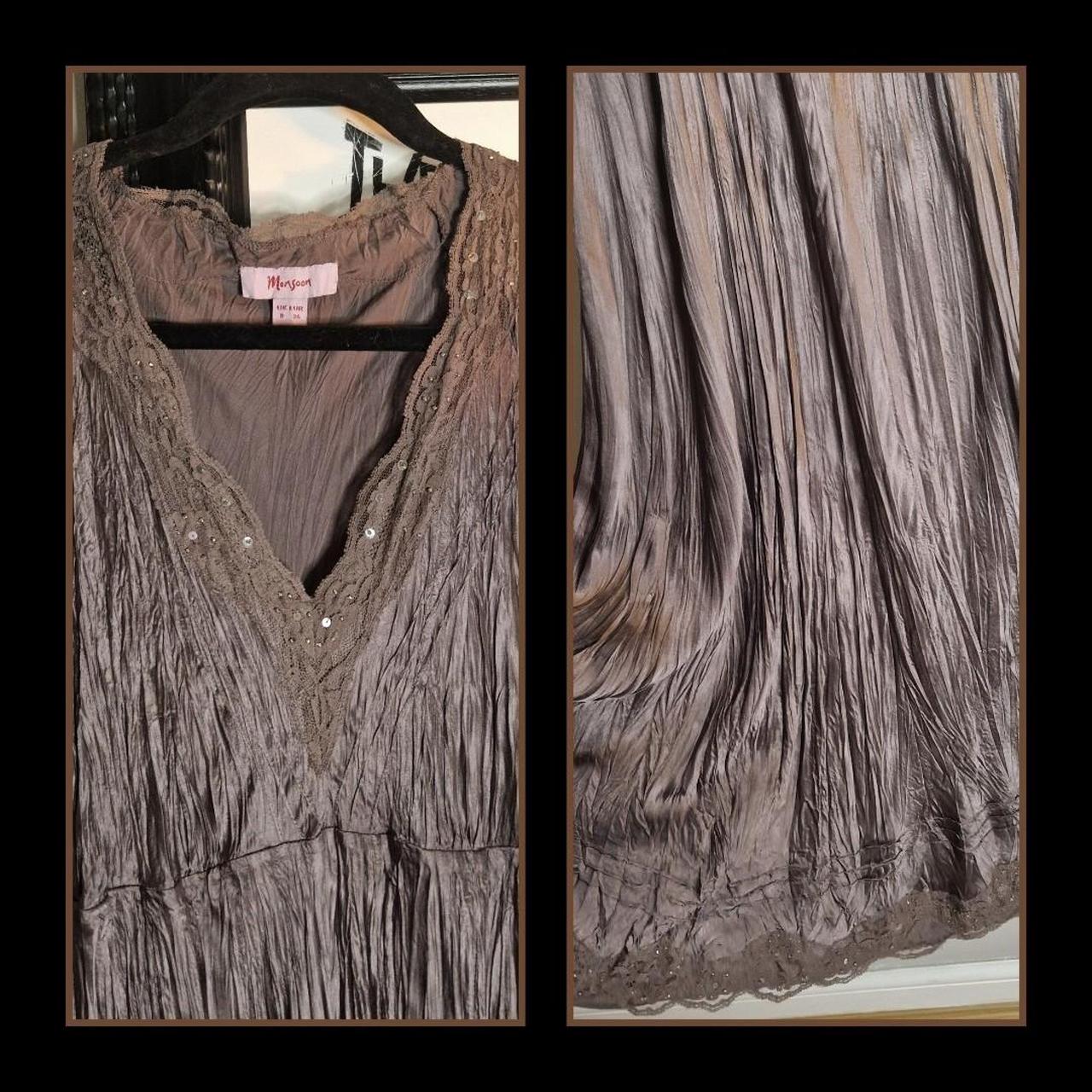 Vinatge y2k silk Monsoon brown crinkle long dress... - Depop