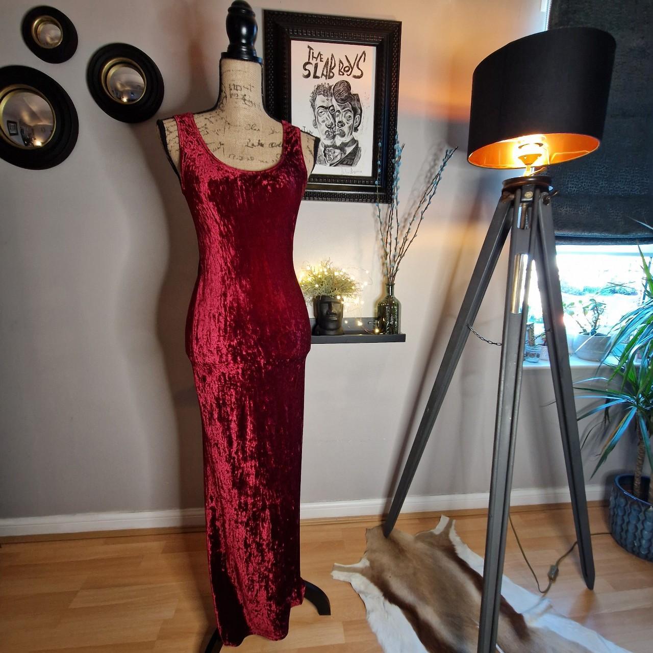 Vintage 80s Monsoon blood red crushed velvet long... - Depop