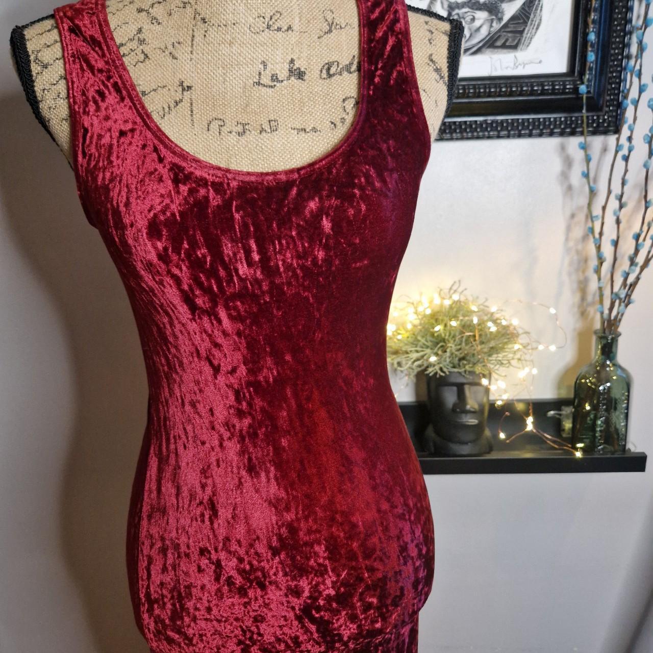 Vintage 80s Monsoon blood red crushed velvet long... - Depop