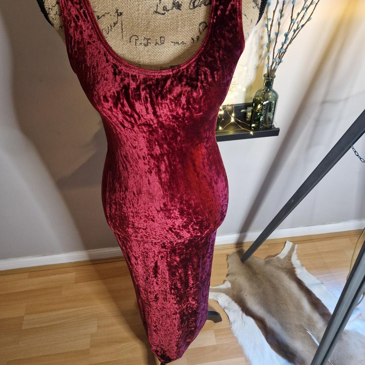 Vintage 80s Monsoon blood red crushed velvet long... - Depop