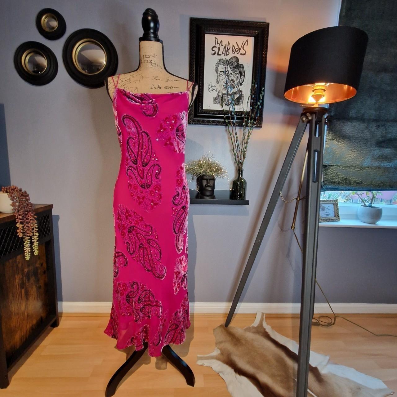 Vintage y2k magenta bias cut midi dress with a... - Depop