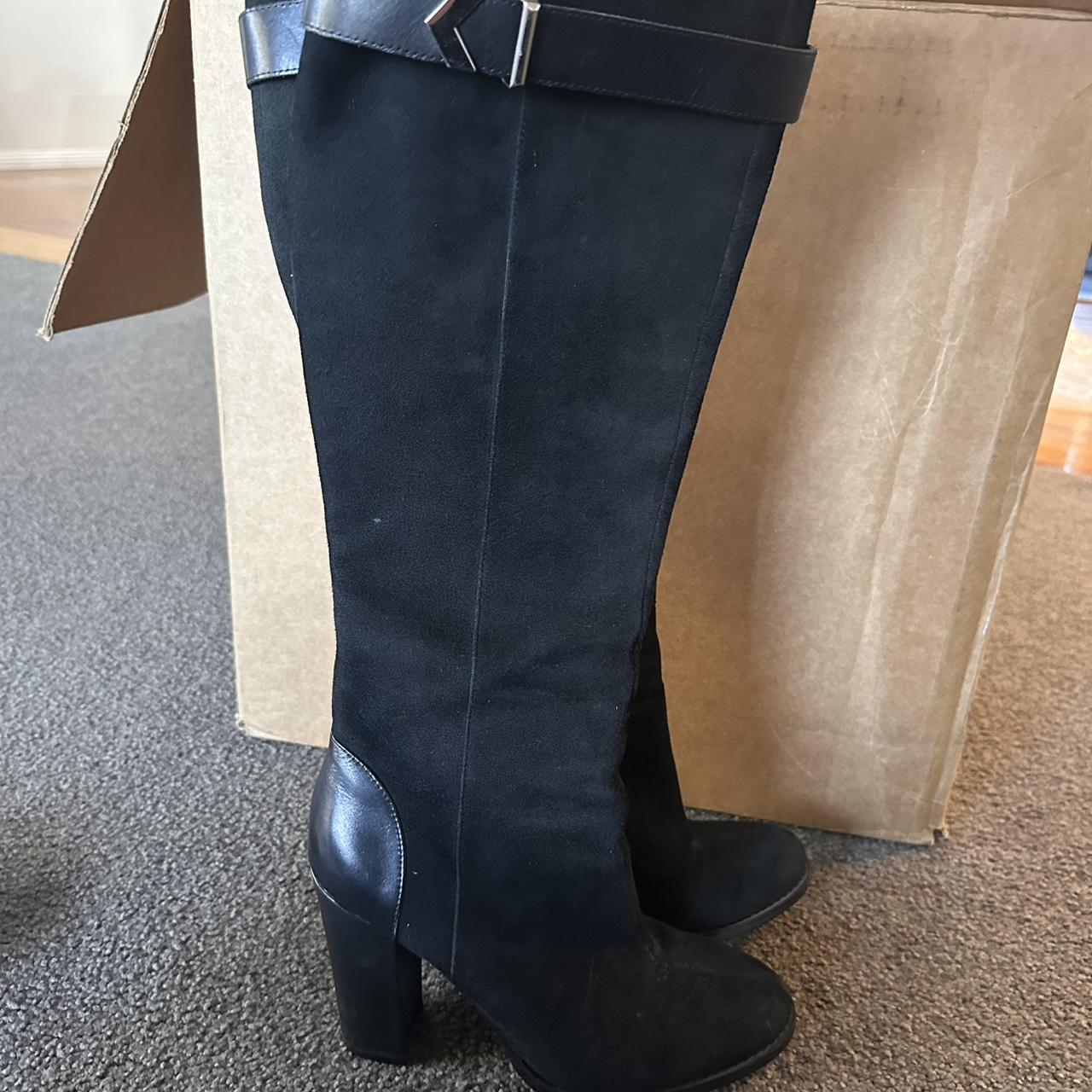 Wittner Black suede knee high boots with 5" heel... | Depop