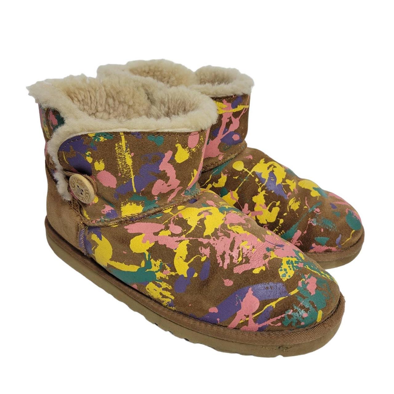 UGG Mini Bailey Button Boots Splatter Paint Suede... - Depop