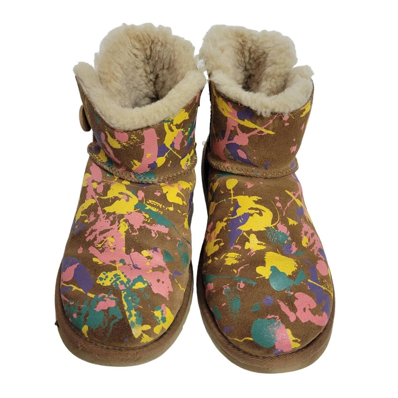 UGG Mini Bailey Button Boots Splatter Paint Suede... - Depop