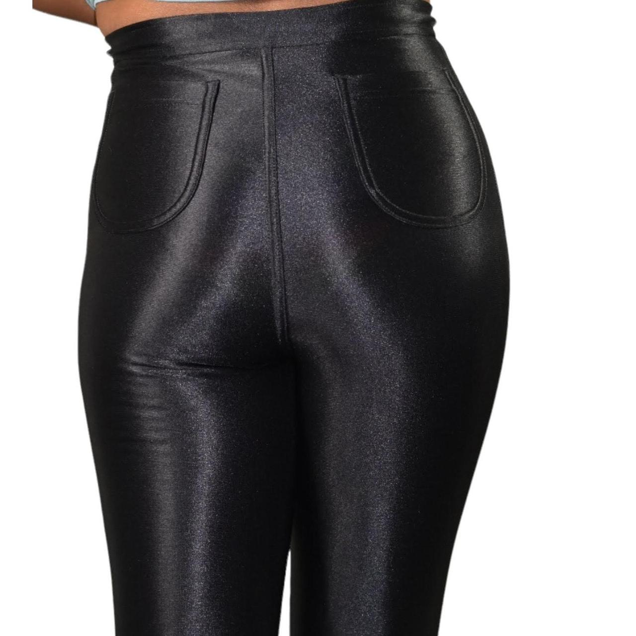 American Apparel Black Disco Pants Satin Shiny High... - Depop