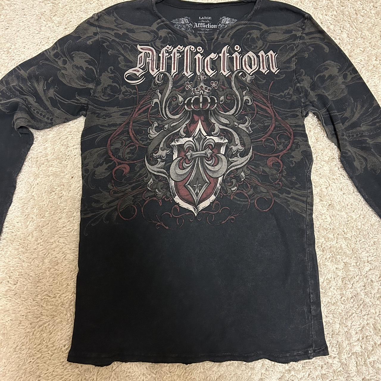 Affliction waffle knit long sleeve front and back... - Depop