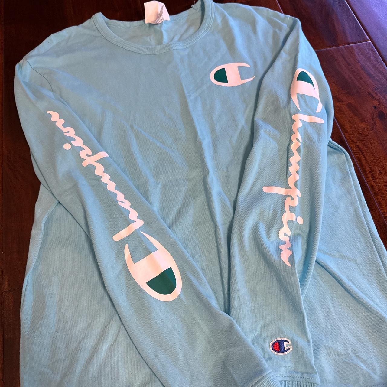 Champion Light Blue Long Sleeve Size: Small 19 W x... - Depop