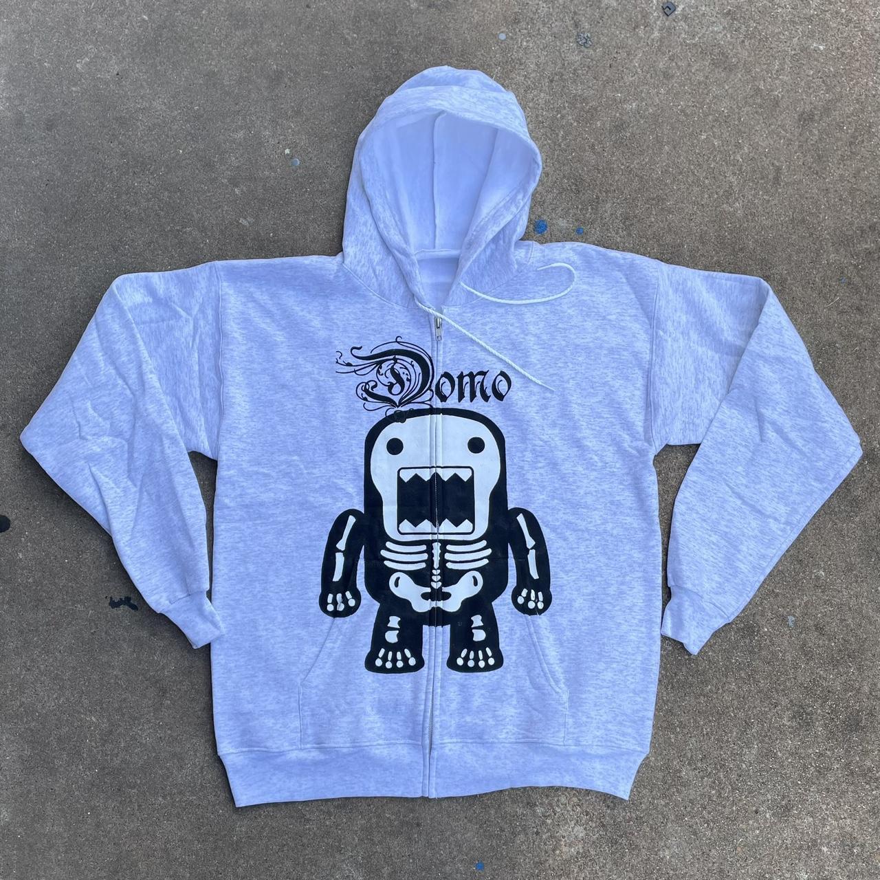 domo skeleton domokun light grey hoodie zip-up... - Depop
