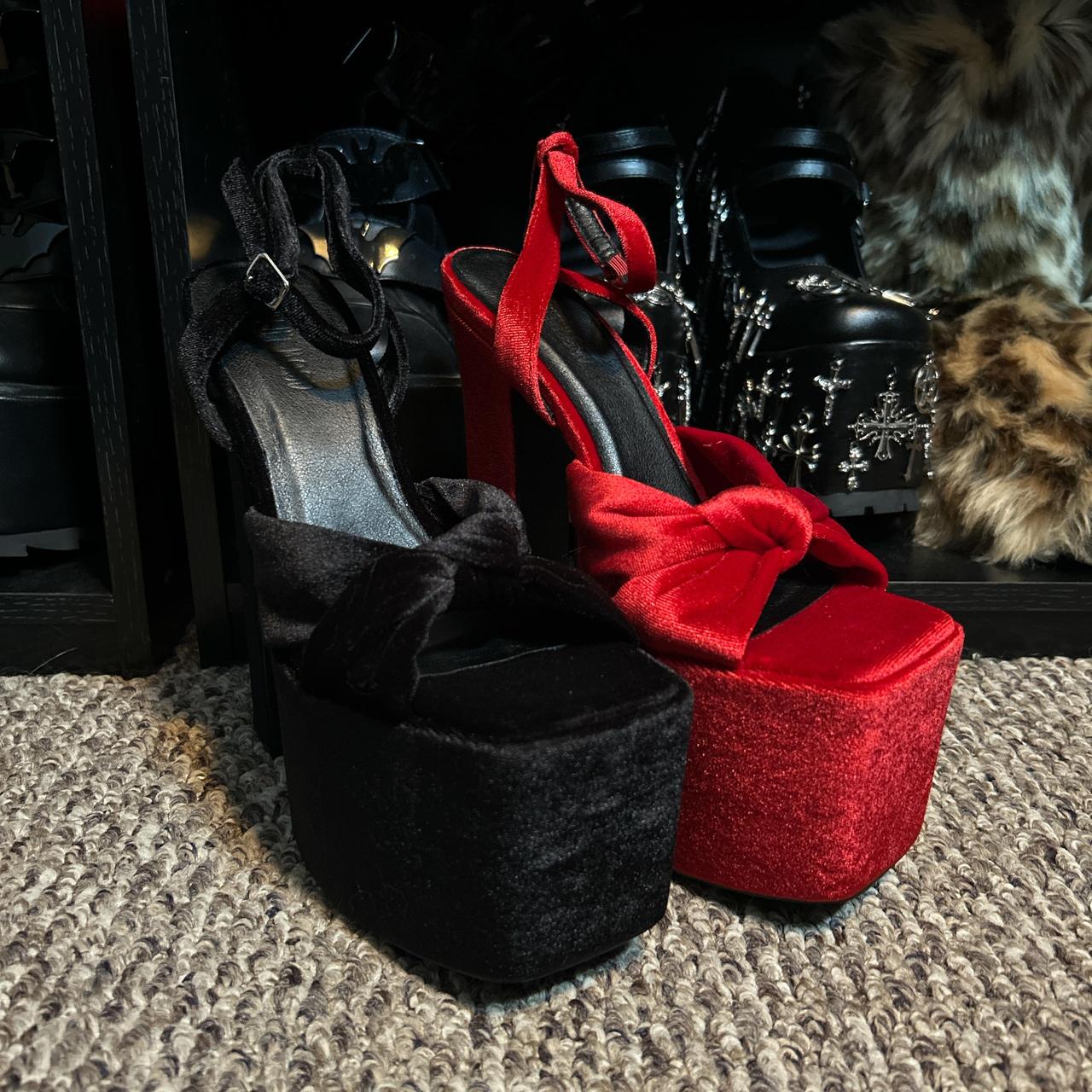 dollskill current mood mis match red and black heels... | Depop
