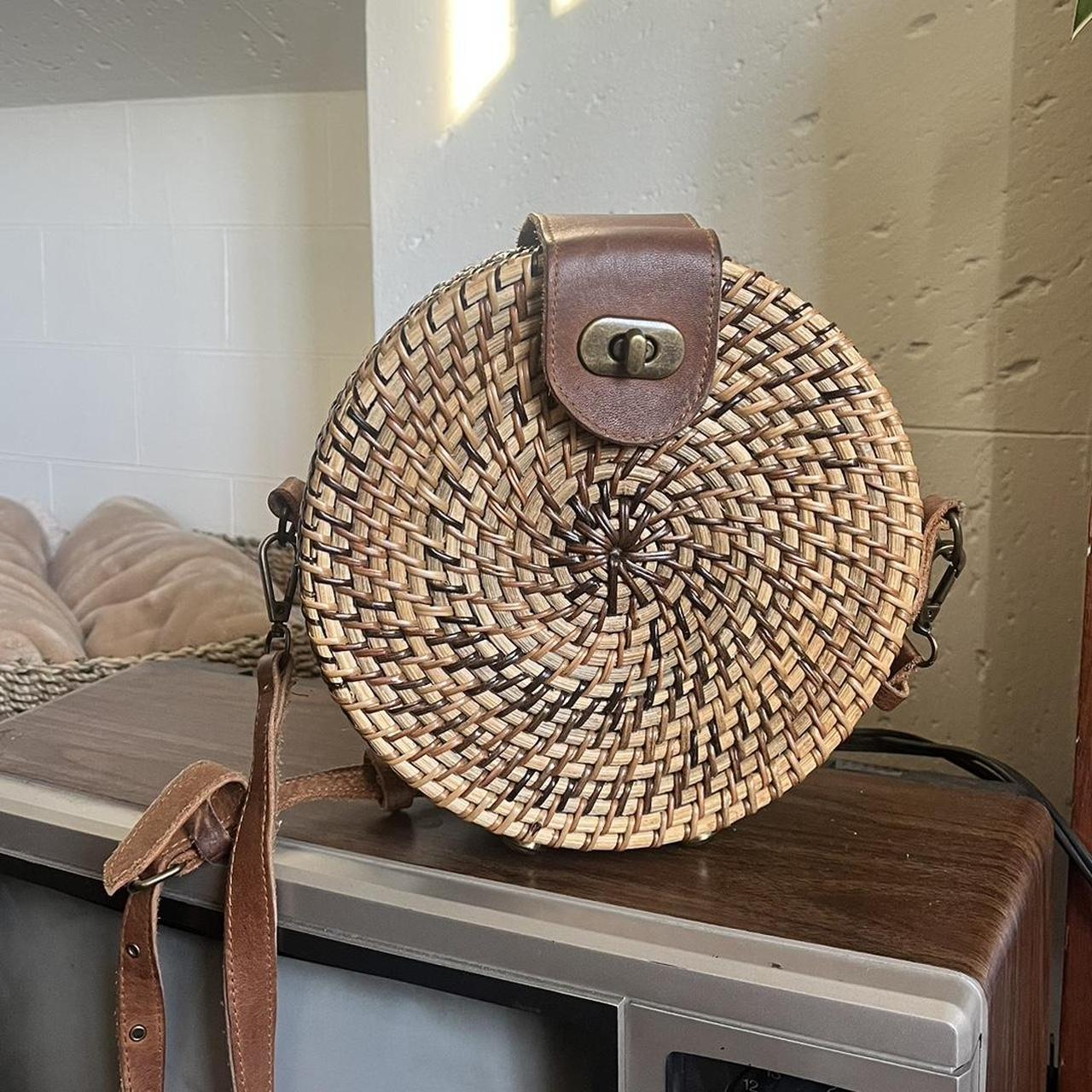 Urban Outfitters round rattan purse. In great shape,... | Depop