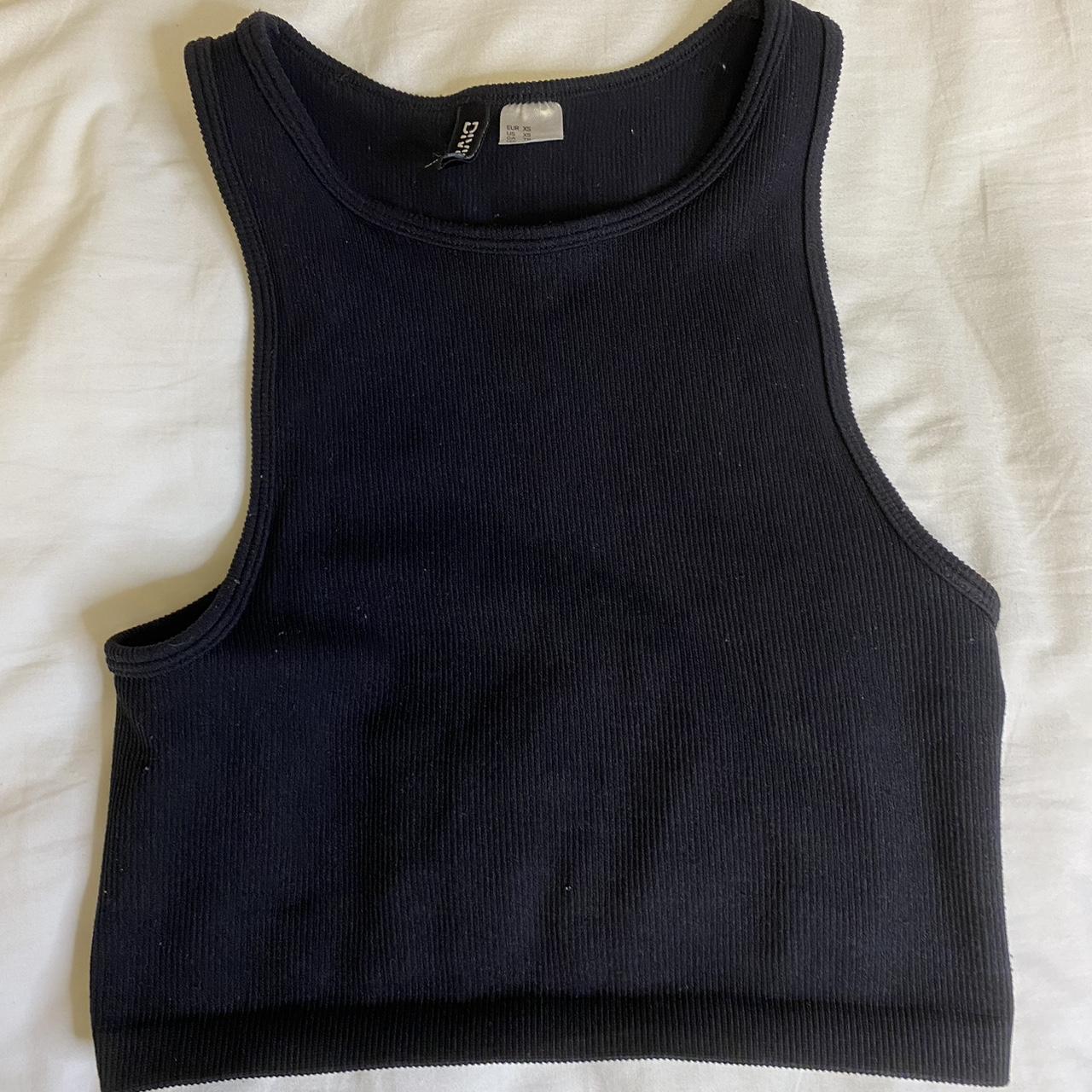 H&M Black Basic Tank Crop Top Size- XS #black #tank - Depop