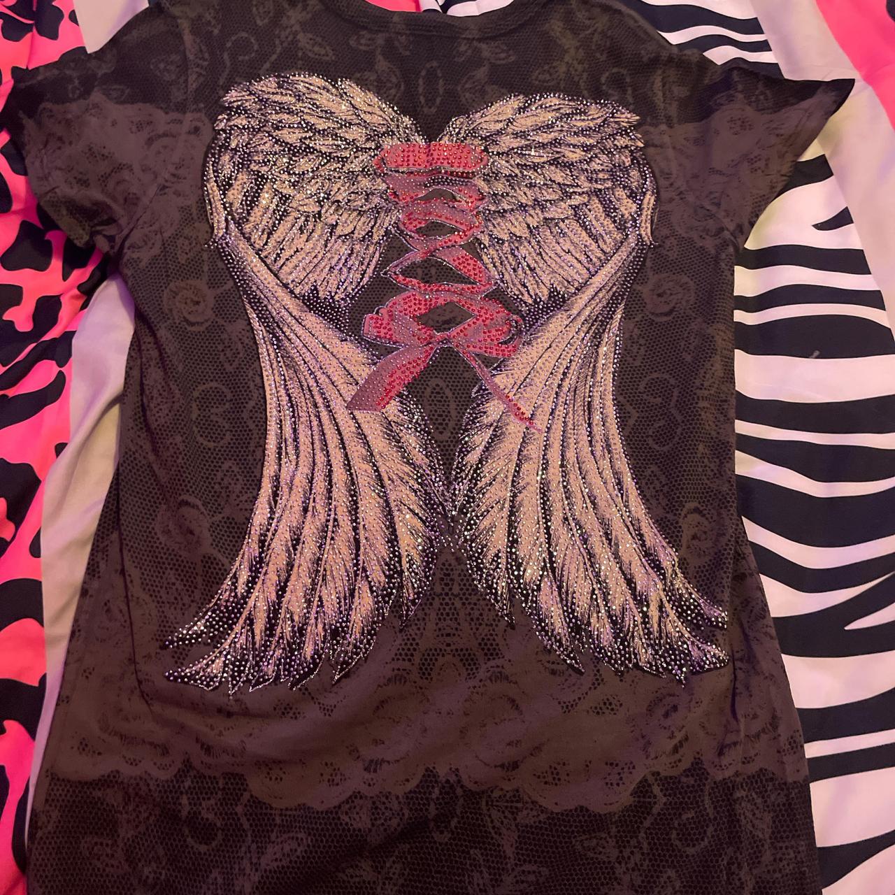 angels & diamonds size M bedazzled graphic tee!... | Depop