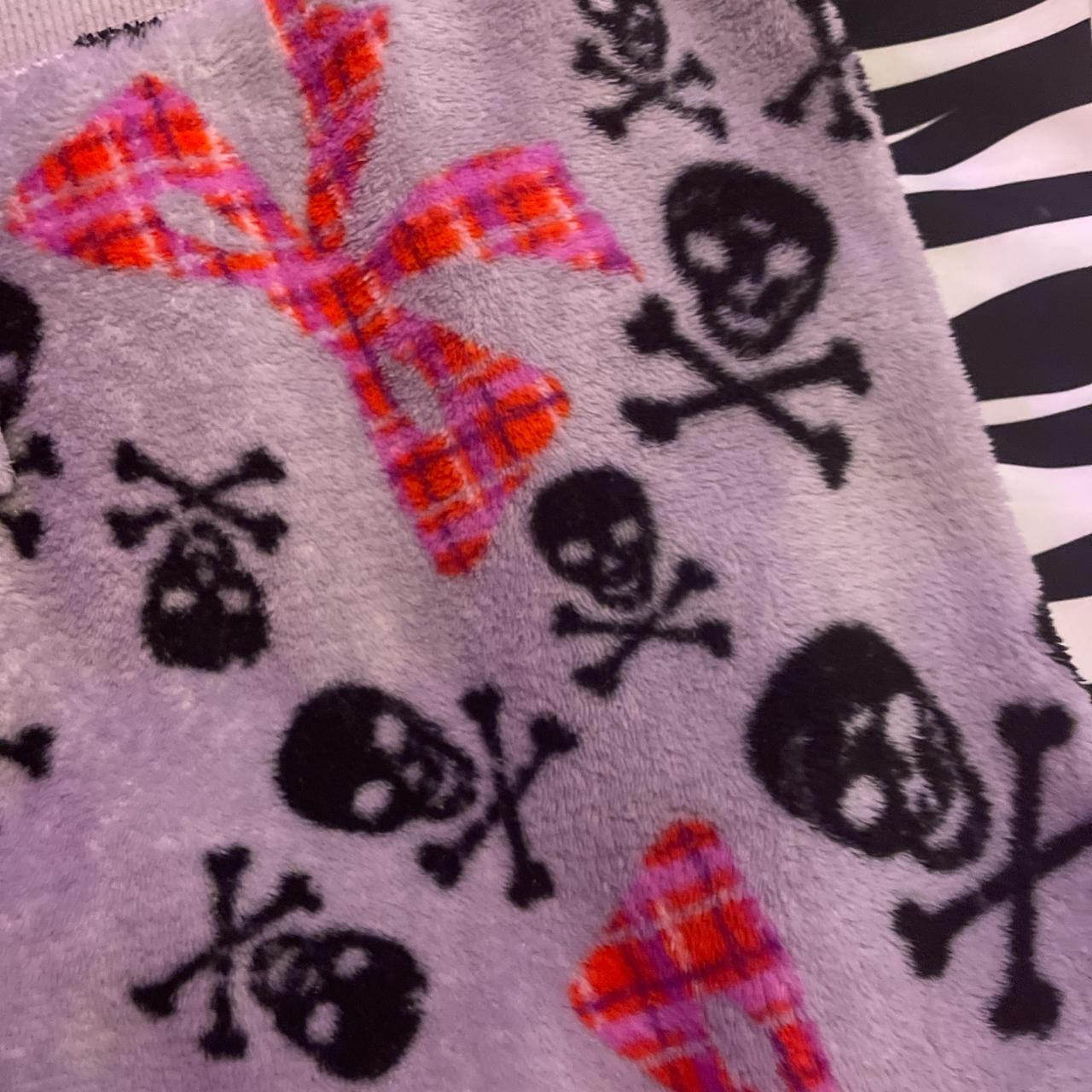 wide leg fuzzy skull and bow print pj pants! fits... | Depop