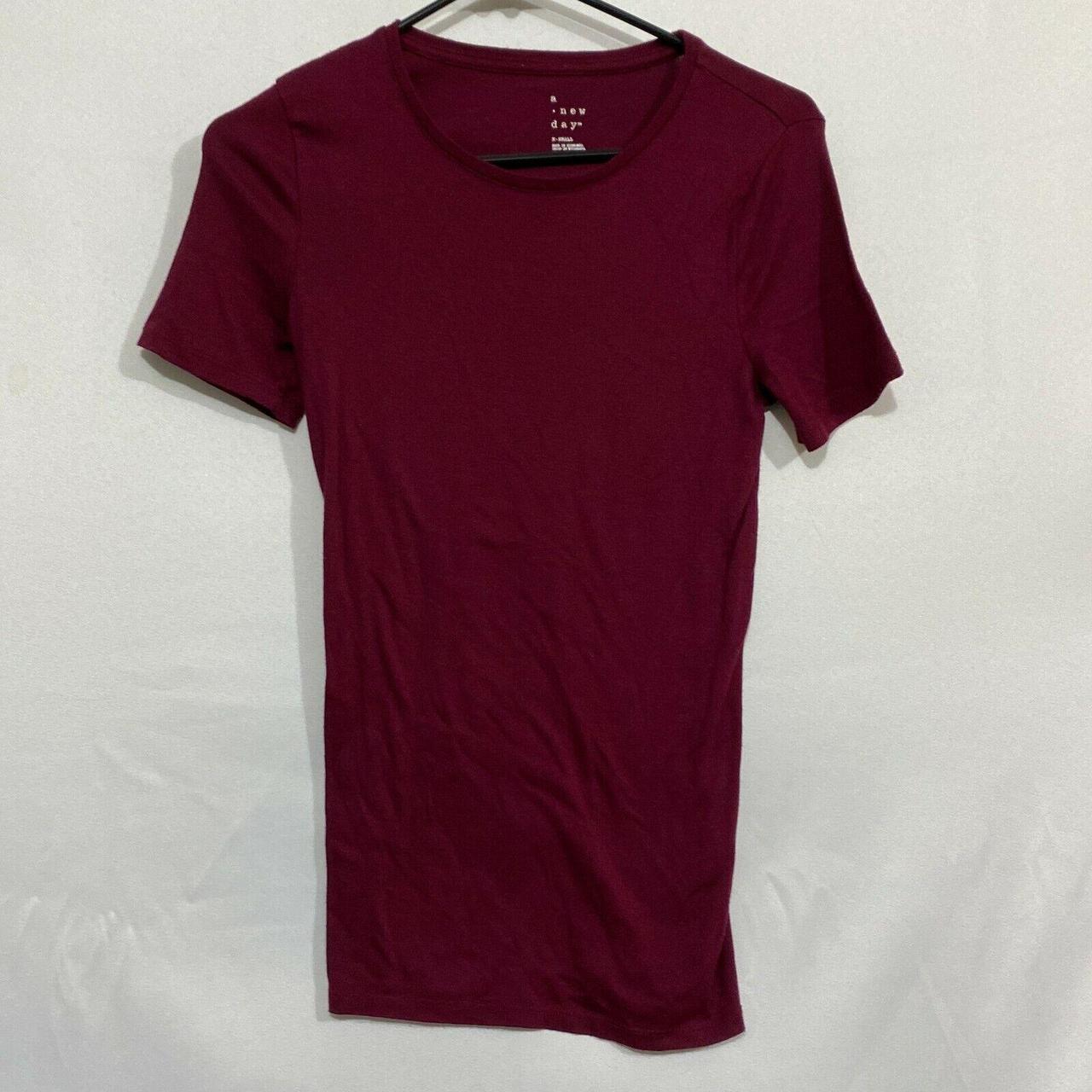 A New Day Womens Burgundy Short Sleeves Crew Neck... - Depop