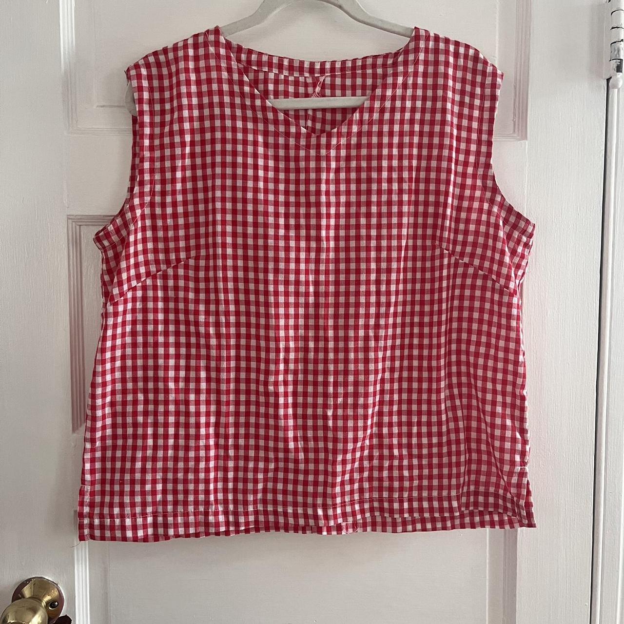 Handmade tank top. Red gingham pattern, light... - Depop