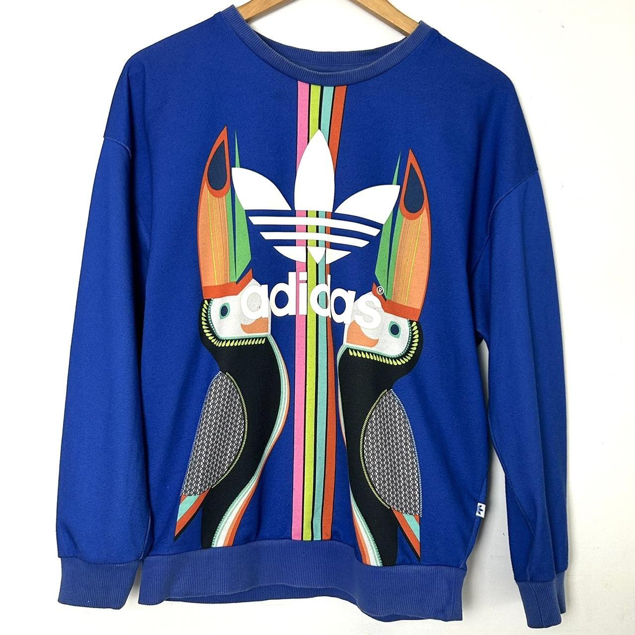 Adidas bright blue pullover | unique toucan design |... | Depop