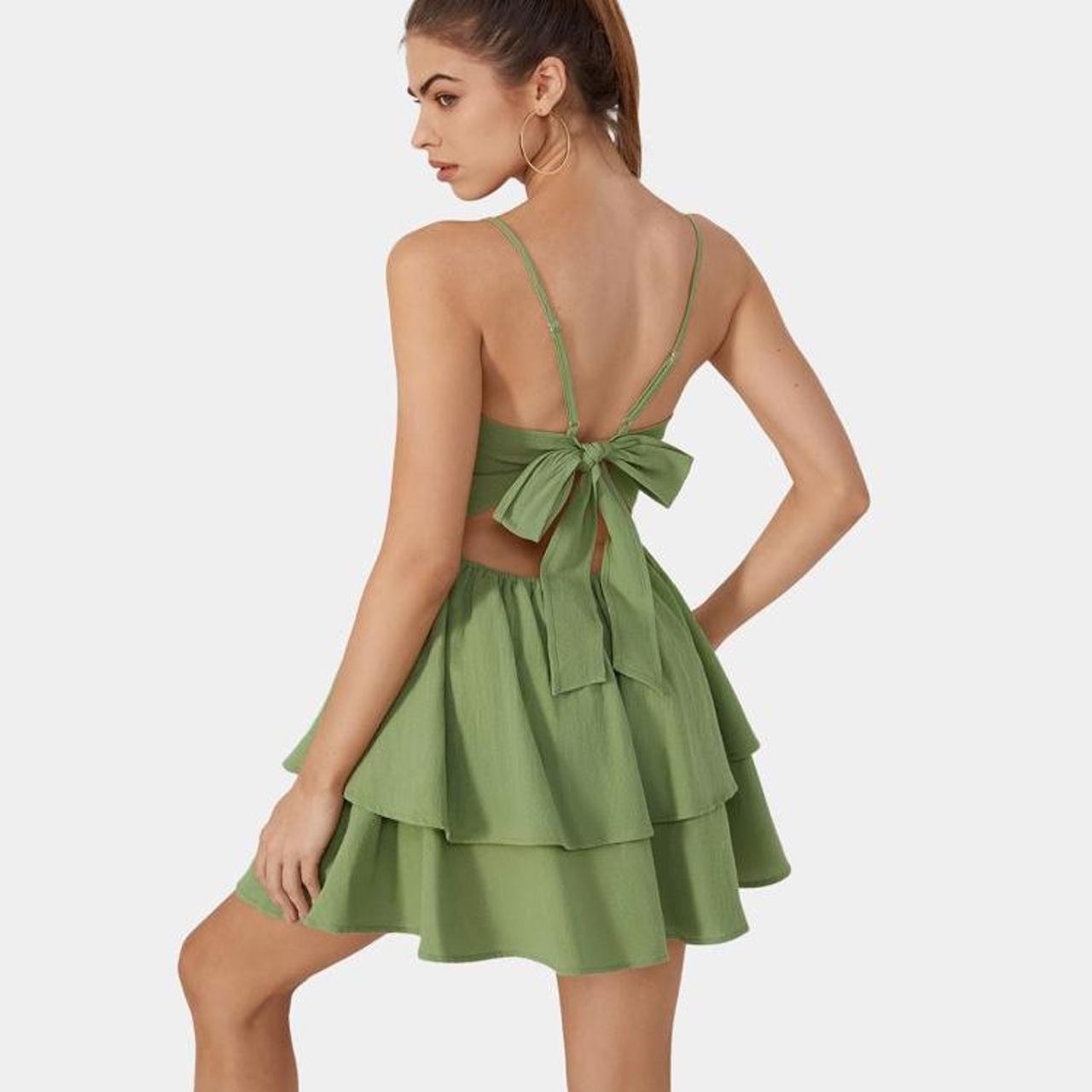Backless Adjustable Strap Tie Back Tiered Ruffle... - Depop