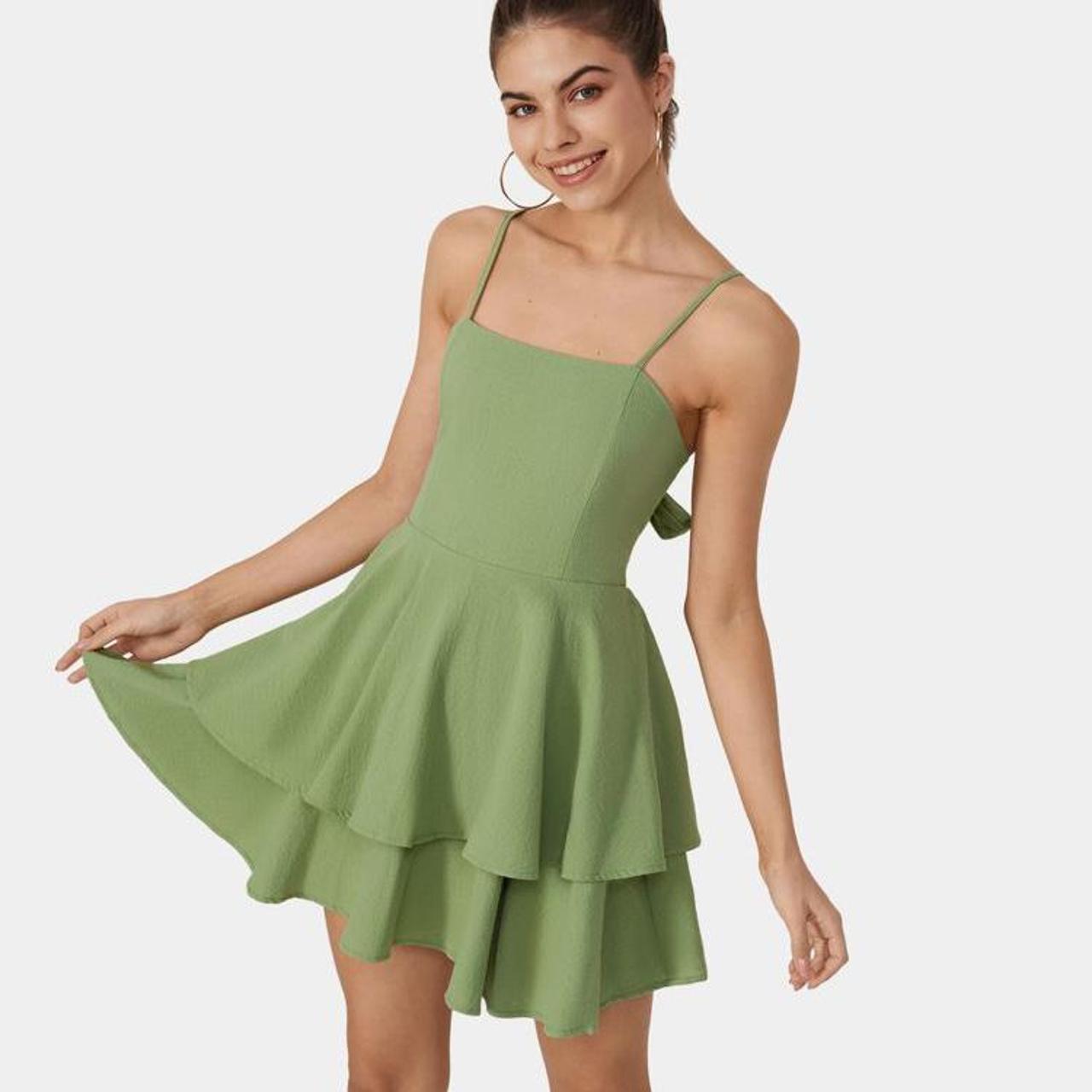 Backless Adjustable Strap Tie Back Tiered Ruffle... - Depop