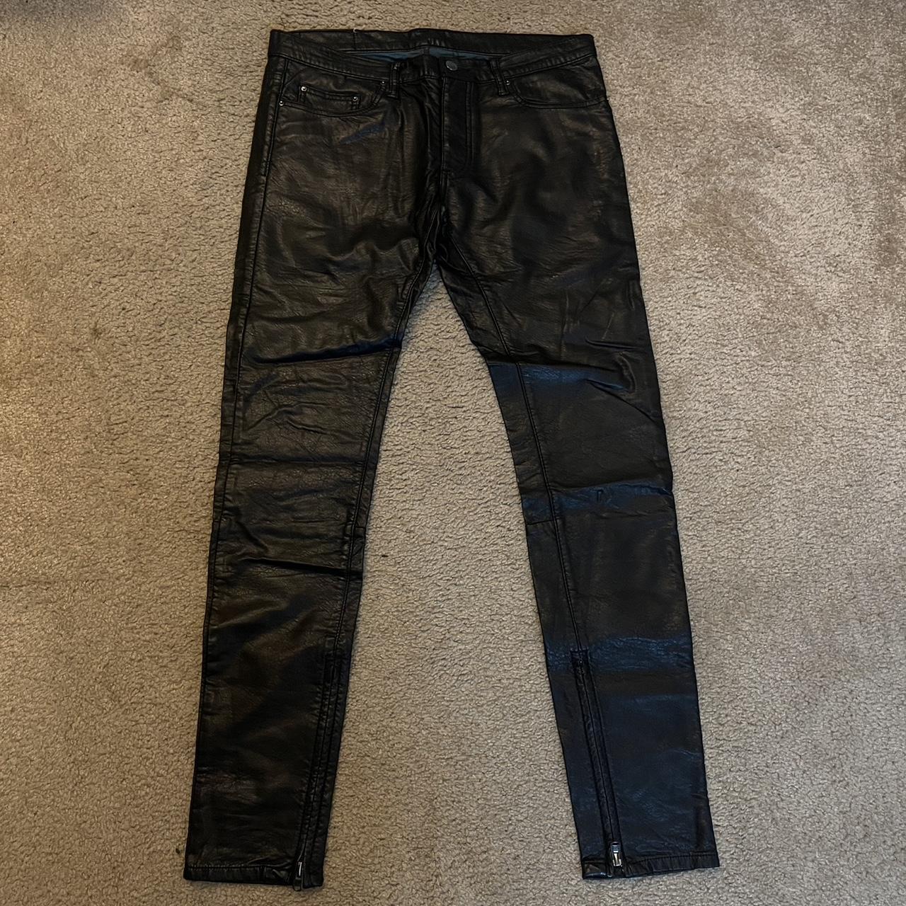 MNML black leather pants - Never worn great... - Depop