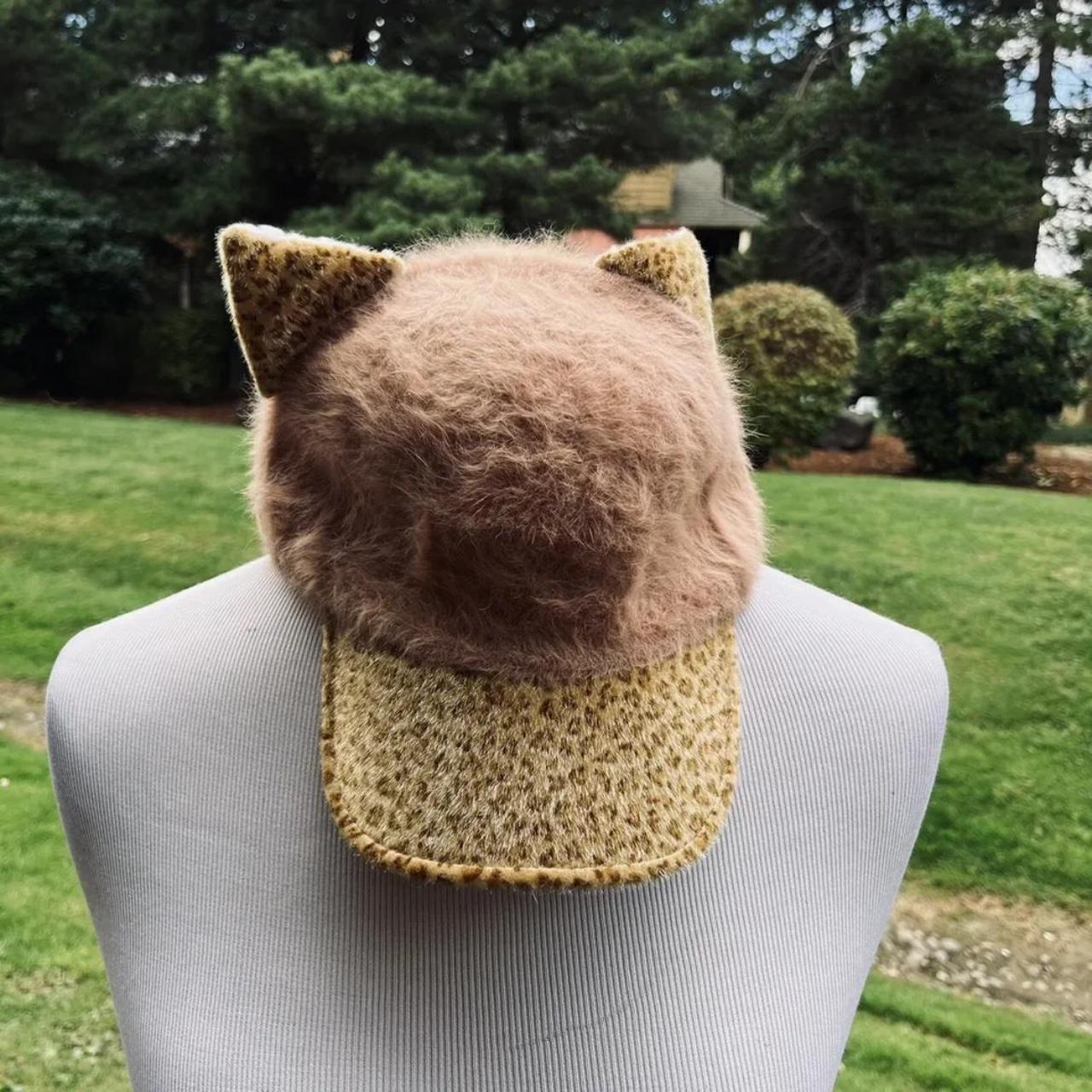 Festival Fuzzy Baseball Hat Leopard Cat Ears Tan... - Depop