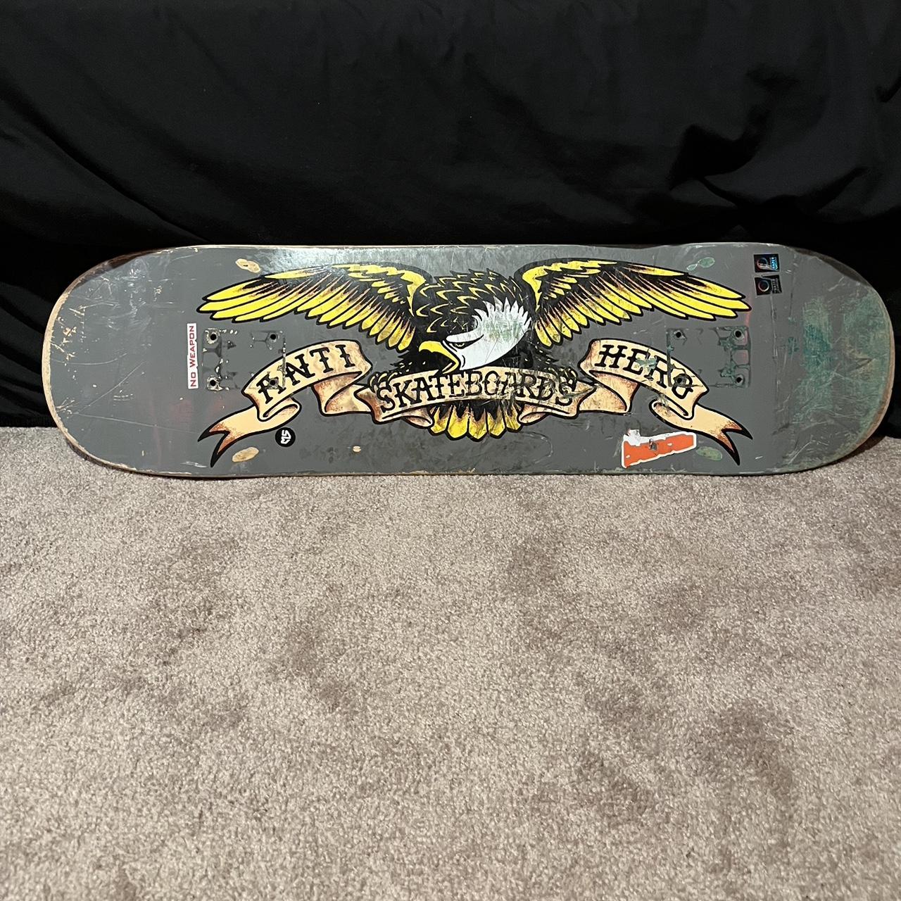grey anti hero skateboard deck used to still has... - Depop