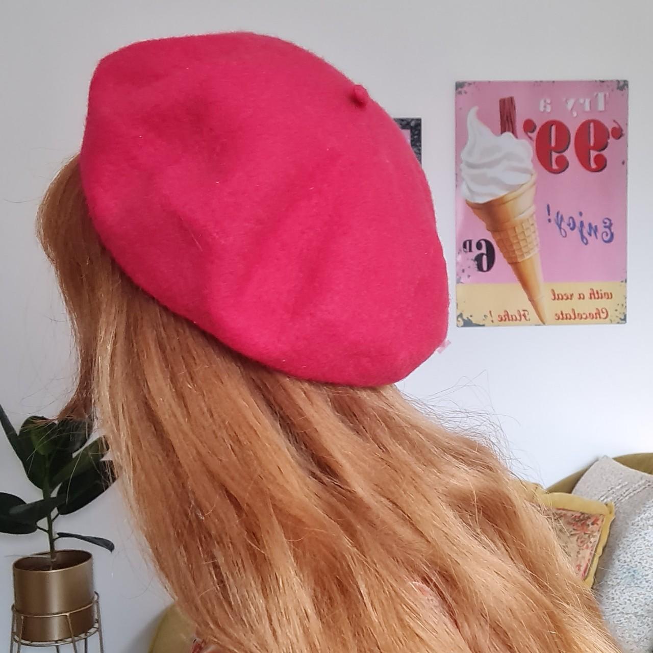 Vintage bright red wool beret 10.5" wide #retro... - Depop