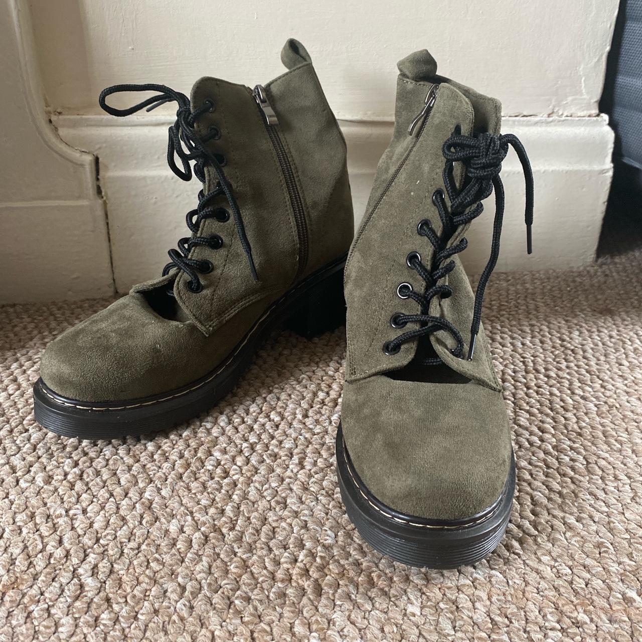 Khaki suede boots with a zip on the side Never been... | Depop