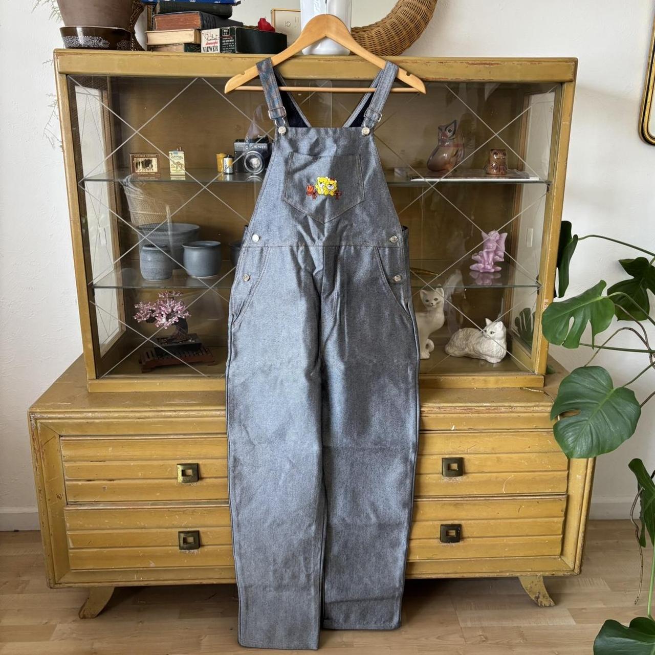 90’s denim overalls 🐻 super cool and unique metallic... | Depop