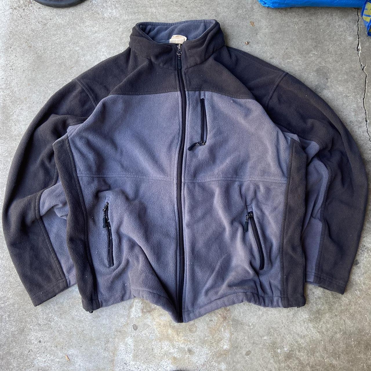 Vintage faded Grey and black fleece jacket -... - Depop
