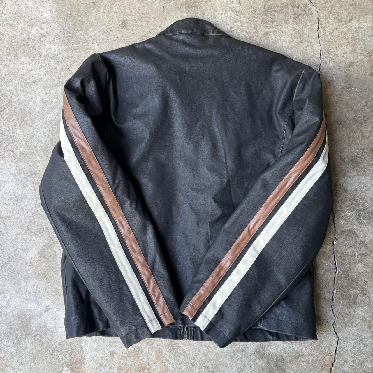 Vintage early 2000s striped motorcycle jacket -... | Depop
