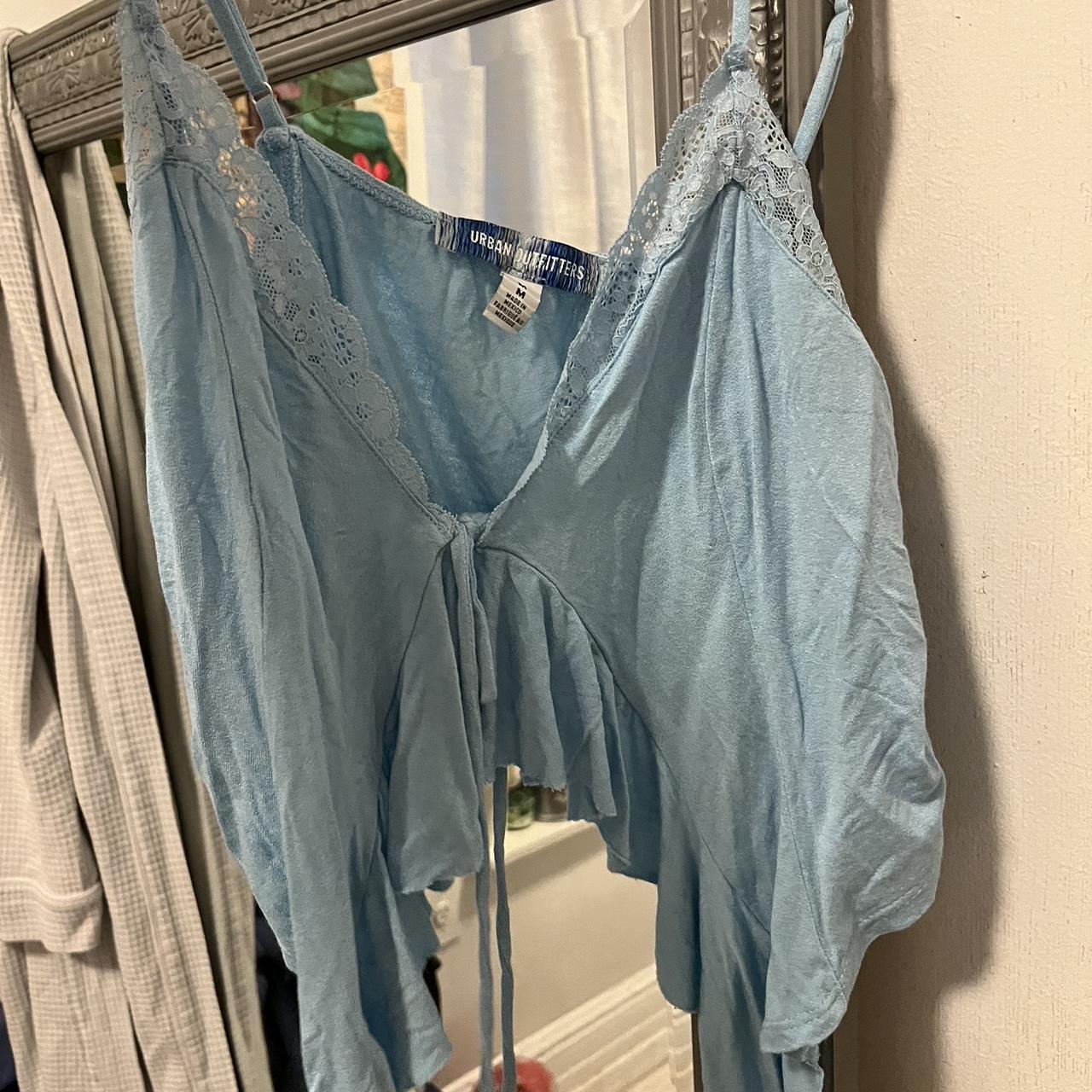 blue urban open front top cropped worn twice - Depop