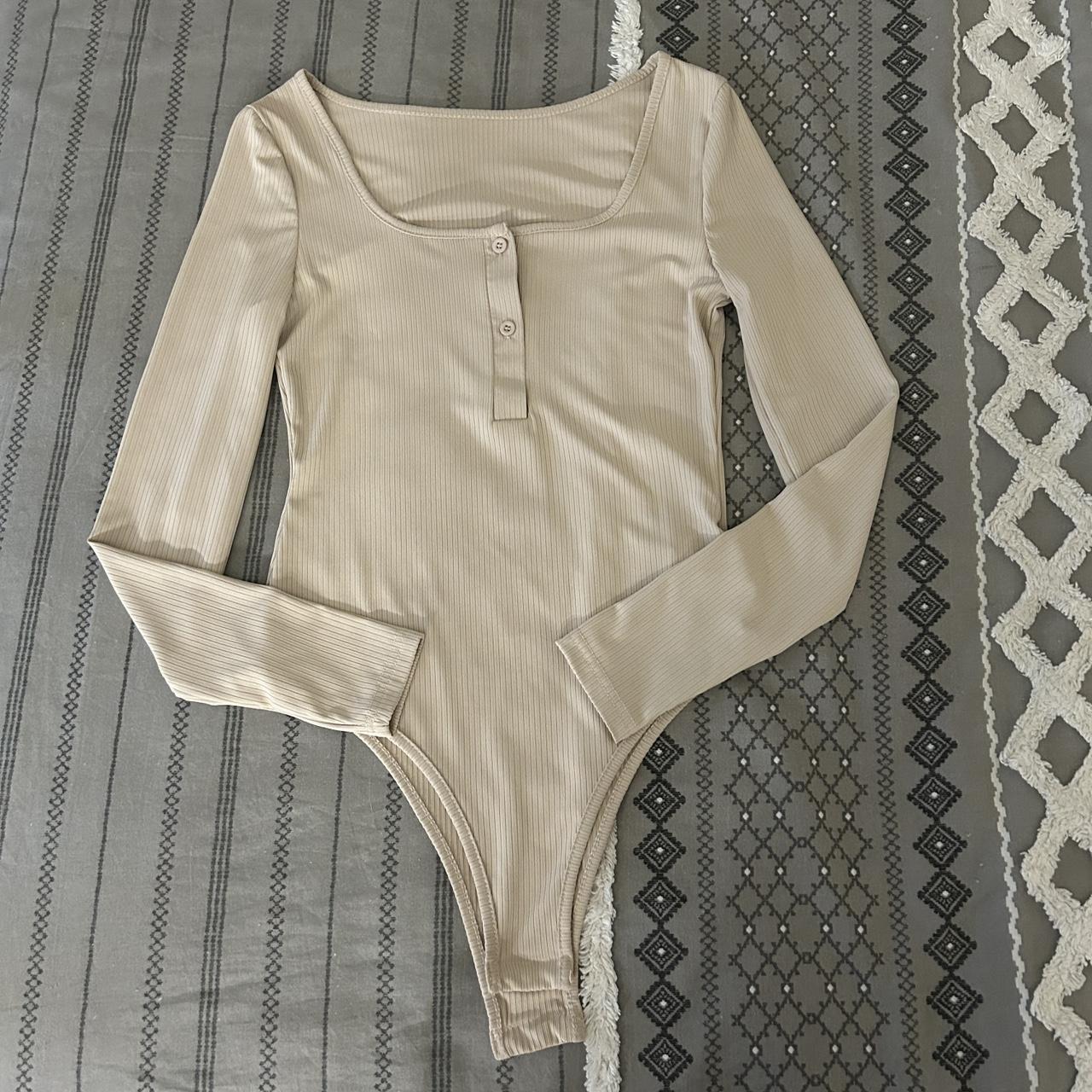 Tan long sleeve bodysuit • brand new • has never... - Depop