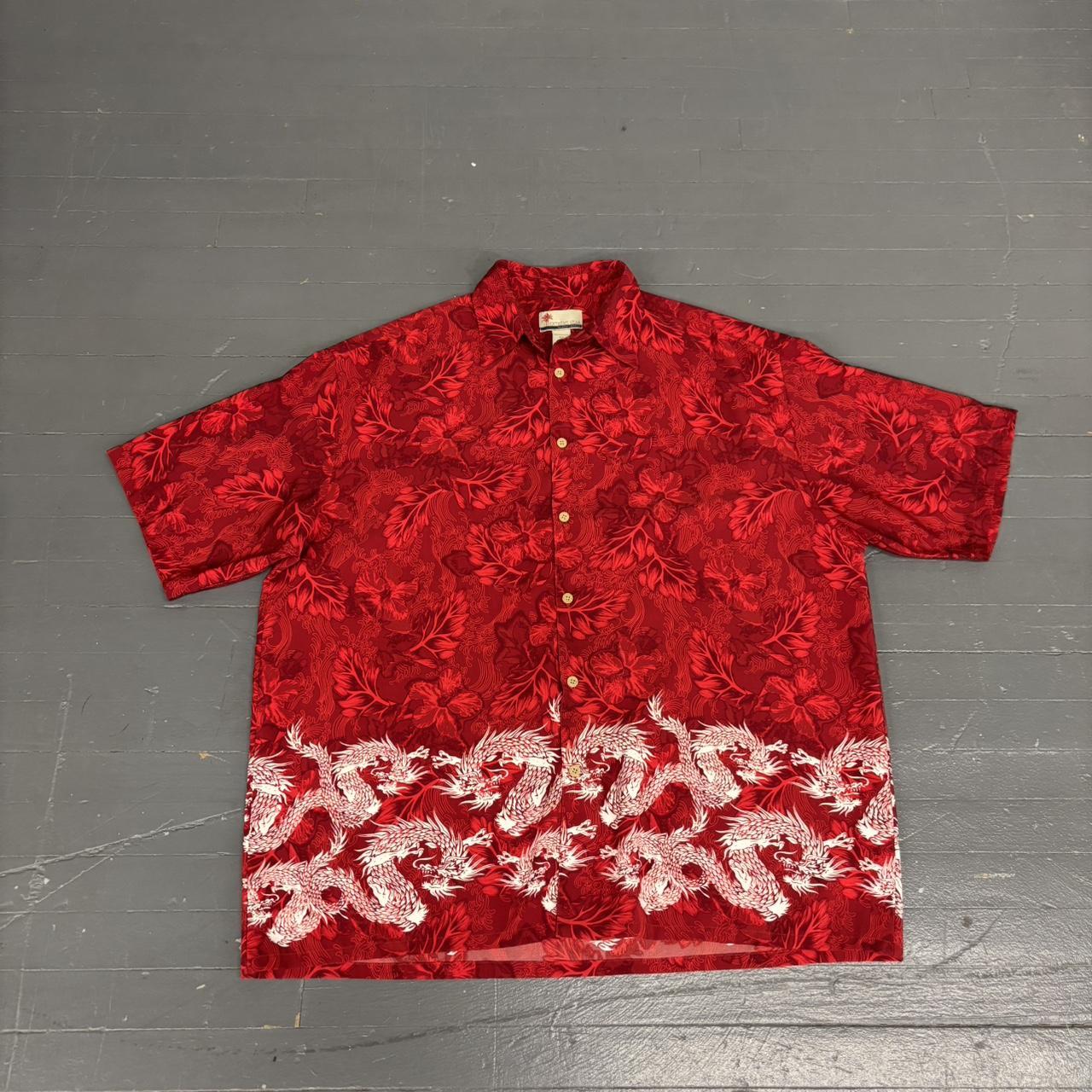 Y2K extreme gear dragon all over print button up... | Depop